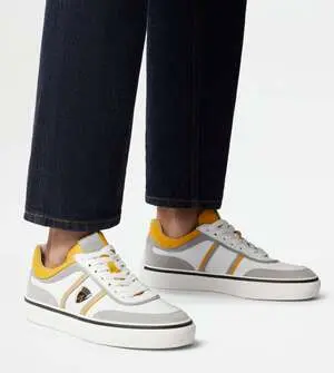 TOD'S Automobili Lamborghini Panelled Lace-up Leather Sneakers - Gray/white/yellow
