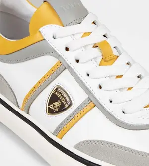 TOD'S Automobili Lamborghini Panelled Lace-up Leather Sneakers - Gray/white/yellow