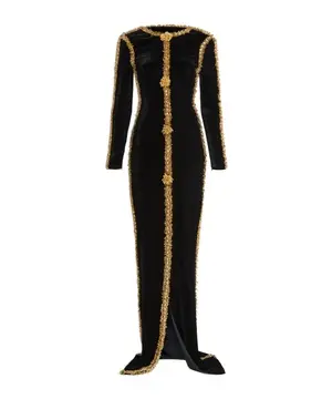 Balmain Long Velvet Embroidered Dress