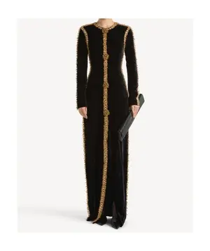 Balmain Long Velvet Embroidered Dress