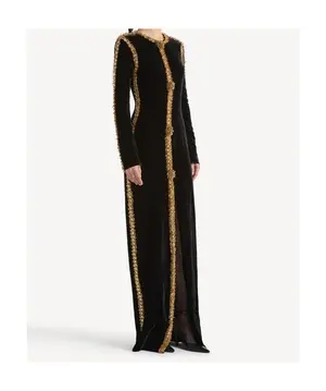 Balmain Long Velvet Embroidered Dress