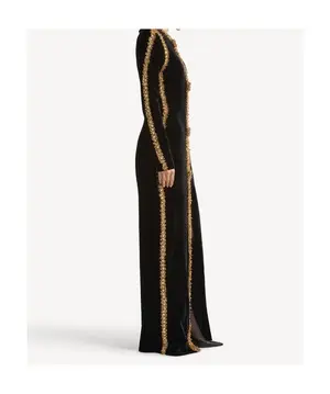 Balmain Long Velvet Embroidered Dress