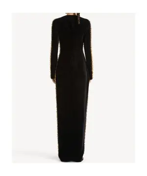 Balmain Long Velvet Embroidered Dress