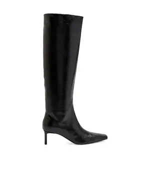 Khaite Leather Knee-high Boots With Pointed-square Toe - Black
