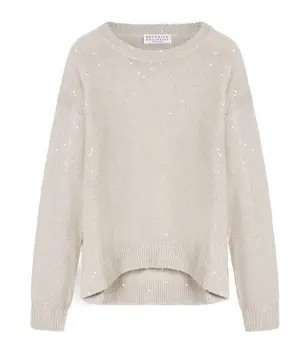 Brunello Cucinelli Linen And Silk Diamond Yarn Sweater - Nude