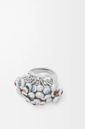 Loewe Sterling Silver And Crystal Push Pin Ring