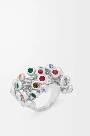 Loewe Sterling Silver And Crystal Push Pin Ring