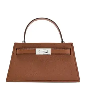 Tory Burch Lee Radziwill Mini Pebbled Leather Top Handle Bag - Brown