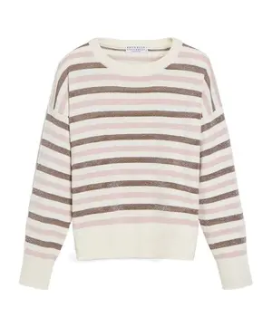 Brunello Cucinelli Virgin Wool, Cotton, And Silk Sweater With Sparkling Stripes