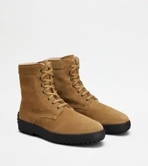 TOD'S Suede Lace-up Ankle Boots With Shearling Lining - Brown