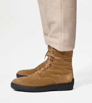 TOD'S Suede Lace-up Ankle Boots With Shearling Lining - Brown