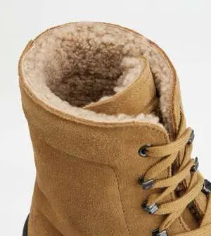 TOD'S Suede Lace-up Ankle Boots With Shearling Lining - Brown