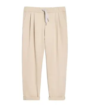Brunello Cucinelli Garment-dyed Trousers In Twisted Cotton Gabardine With Drawstring And Double Pleats - Sand