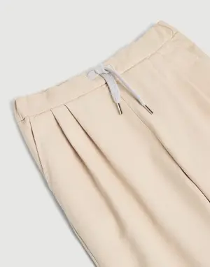 Brunello Cucinelli Garment-dyed Trousers In Twisted Cotton Gabardine With Drawstring And Double Pleats - Sand