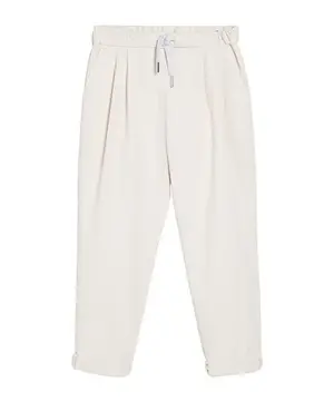 Brunello Cucinelli Garment-dyed Trousers In Twisted Cotton Gabardine With Drawstring And Double Pleats - Snow