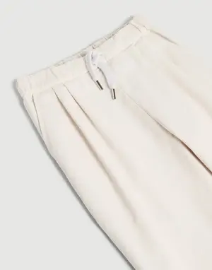 Brunello Cucinelli Garment-dyed Trousers In Twisted Cotton Gabardine With Drawstring And Double Pleats - Snow