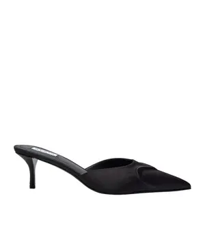 Alaïa Satin Pointed Toe Sculpted Heart Mules - Black