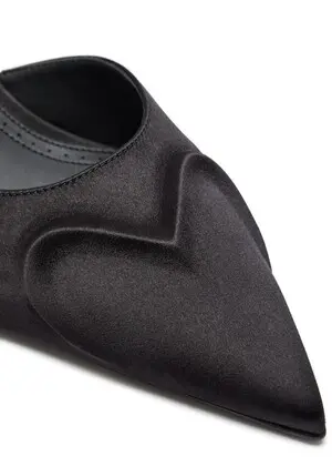 Alaïa Satin Pointed Toe Sculpted Heart Mules - Black
