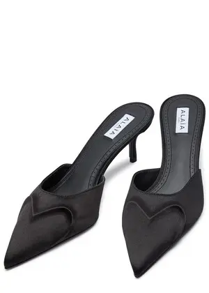 Alaïa Satin Pointed Toe Sculpted Heart Mules - Black