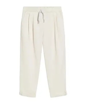 Brunello Cucinelli Garment-dyed Trousers In Twisted Cotton Gabardine With Drawstring And Double Pleats - Butter