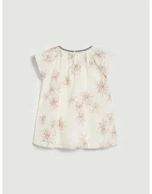 Brunello Cucinelli Cotton Daisy Print Poplin Top With Monili