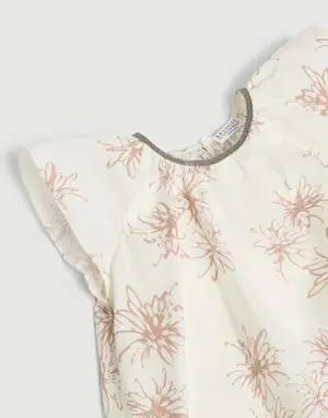 Brunello Cucinelli Cotton Daisy Print Poplin Top With Monili