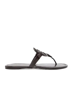 Tory Burch Miller Logo Patent Leather Flip Flops - Black