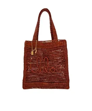 Chloé Summer Banana Logo Raffia Tote - Red