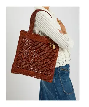 Chloé Summer Banana Logo Raffia Tote