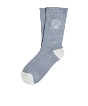 Brunello Cucinelli Cotton Rib Knit Socks With Intarsia - Azure