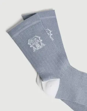 Brunello Cucinelli Cotton Rib Knit Socks With Intarsia