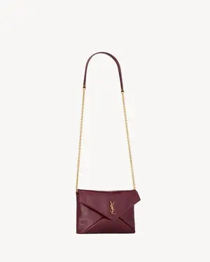 Saint Laurent Cassandre Small Chain Pouch In Shiny Leather - Red