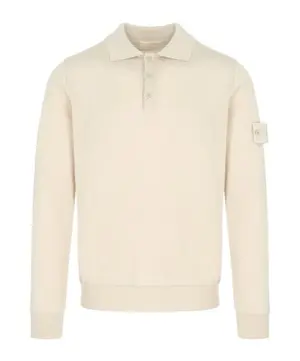 Stone Island Logo-patch Long-sleeve Polo Shirt - Beige