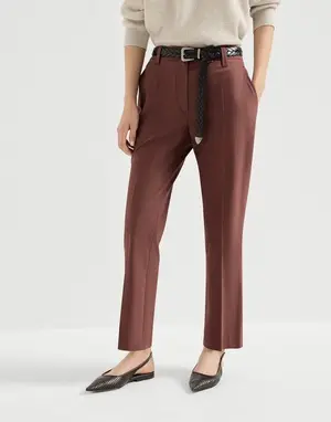 Brunello Cucinelli Stretch Cotton Twill Cigarette Trousers With Monili Embellishment - Red