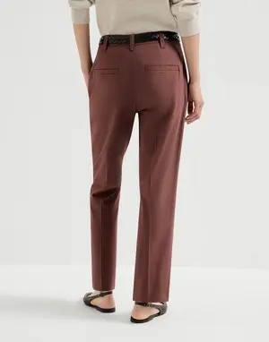 Brunello Cucinelli Stretch Cotton Twill Cigarette Trousers With Monili Embellishment - Red