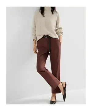 Brunello Cucinelli Stretch Cotton Twill Cigarette Trousers With Monili Embellishment - Red