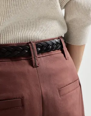 Brunello Cucinelli Stretch Cotton Twill Cigarette Trousers With Monili Embellishment - Red