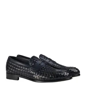 DOUCAL'S Round Toe Woven Slip-on Loafers