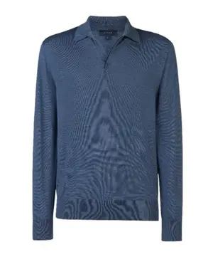 Sease Extra-fine Virgin Wool Knitted Polo Sweater - Denim Blue