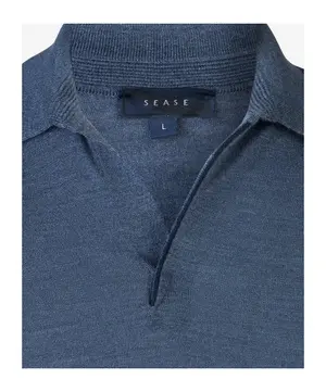 Sease Extra-fine Virgin Wool Knitted Polo Sweater - Denim Blue