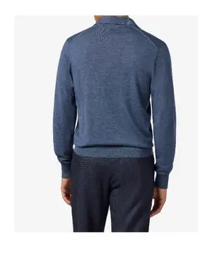 Sease Extra-fine Virgin Wool Knitted Polo Sweater - Denim Blue