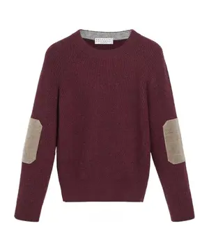 Brunello Cucinelli Cashmere English-rib Sweater With Corduroy Inserts - Deep Fuchsia