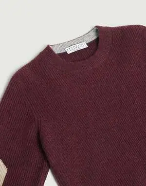Brunello Cucinelli Cashmere English-rib Sweater With Corduroy Inserts - Deep Fuchsia