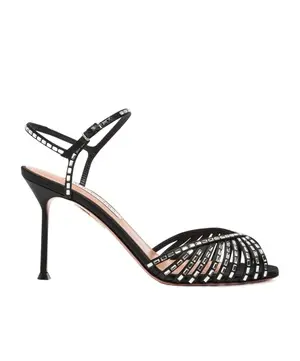 AQUAZZURA Hold Me Crystal 85 Embellished Satin Sandals - Black