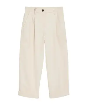 Brunello Cucinelli Brunello Cucinelli Cotton And Wool Blend Trousers With Monili Embellishments Vanilla