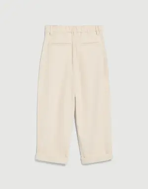Brunello Cucinelli Cotton And Wool Blend Trousers With Monili Embellishments - Vanilla