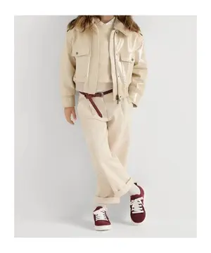 Brunello Cucinelli Cotton And Wool Blend Trousers With Monili Embellishments - Vanilla