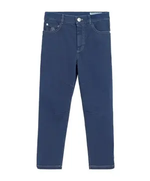 Brunello Cucinelli Dyed Comfort Lightweight Denim Trousers With Contrast Stitching
