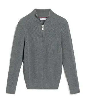 Brunello Cucinelli Cotton English-rib Half-zip Sweater