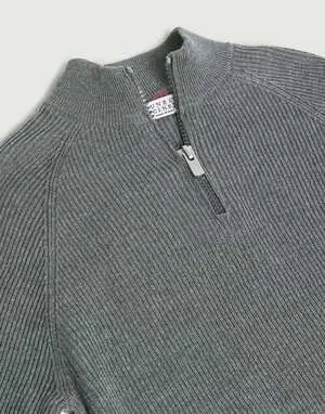 Brunello Cucinelli Cotton English-rib Half-zip Sweater